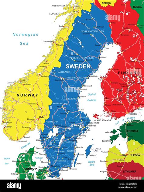 Mapa Vectorial Muy Detallado De Suecia Con Regiones Administrativas