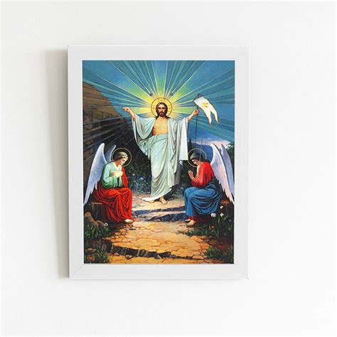 Quadro Jesus Cristo Os Anjos Arte Moldura Branca X Cm