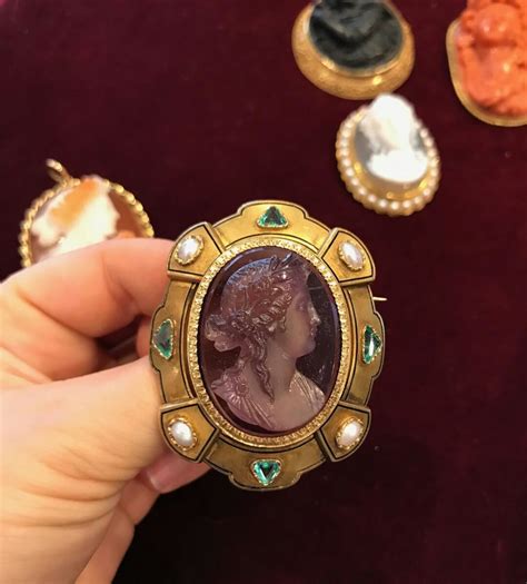 Antique Cameo Brooch With Pearl And Emerald Details Circa 1880
