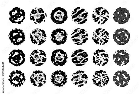 Hand Drawn Vector Set Of Top View Tree Isolated On White Background