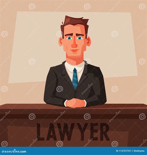 Serious Lawyer Sits By The Table In Courthouse Cartoon Vector