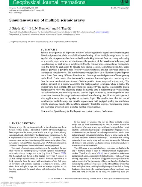 pdf simultaneous use of multiple seismic array