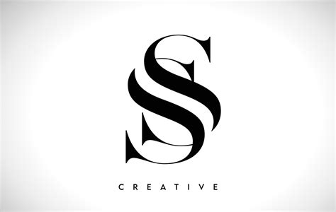SS Artistic Letter Logo Design With Serif Font In Black And White