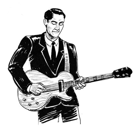 Rock músico tocando vintage eléctrico guitarra dibujo a tinta en