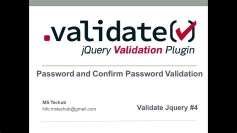 JQUERY VALIDATION OF PASSWORD AND CONFIRM PASSWORD YouTube
