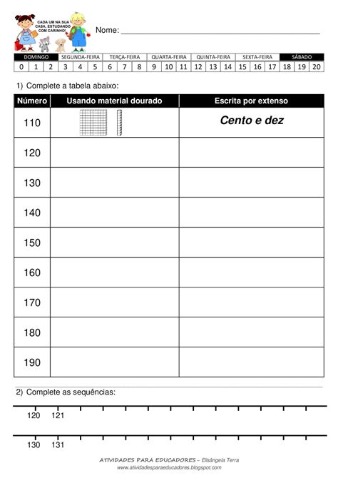 ATIVIDADES PARA EDUCADORES Matemática Atividades Números até 199