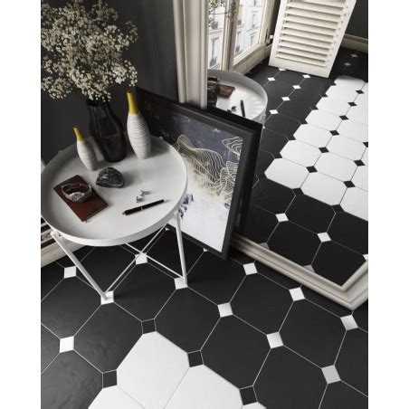 Carrelage 20x20 Octogonal Noir Ou Blanc Avec Cabochon Octagon
