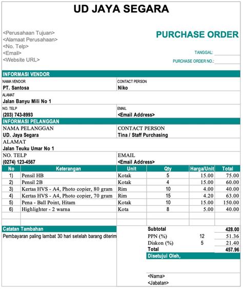 Begini Cara Membuat Purchase Order Format Word Dan Excel