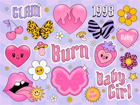 A Bunch Of Stickers That Are On Top Of A Purple Background With Flowers