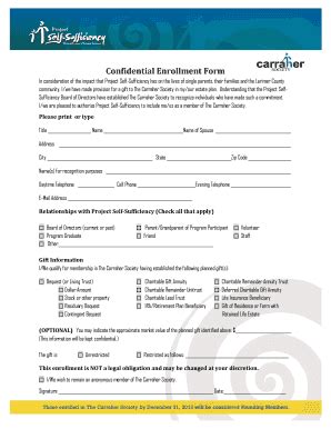 Fillable Online Ps S Confidential Enrollment Form Project Self