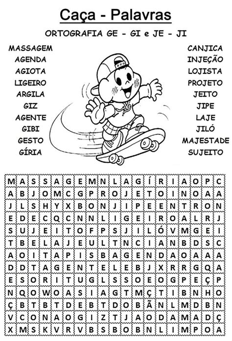 Caça Palavras Ortografia GE GI e JE JI Respostas Palavras