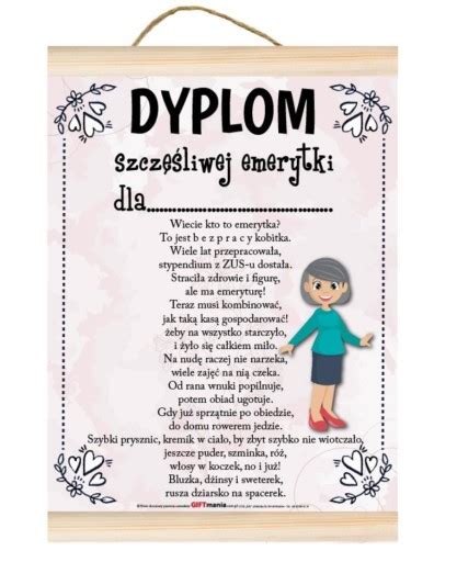 DYPLOM KARTKA DLA EMERYTKI PREZENT NA EMERYTURĘ SZCZĘŚLIWA EMERYTKĄ