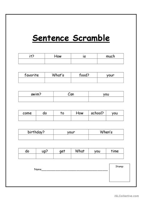 Sentence Scramble English Esl Worksheets Pdf Doc