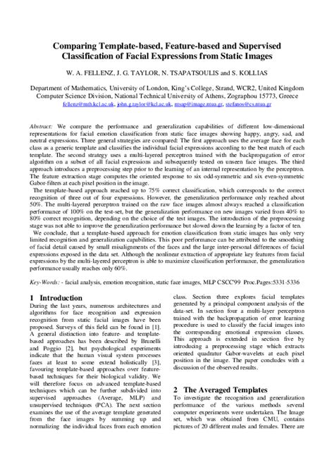 pdf comparing template based feature based and supervised classification of facial