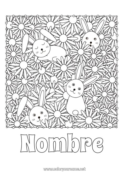 Nº de colorear 1413 Flores Primavera Conejo