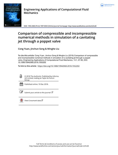 pdf comparison of compressible and incompressible numerical methods in simulation of a