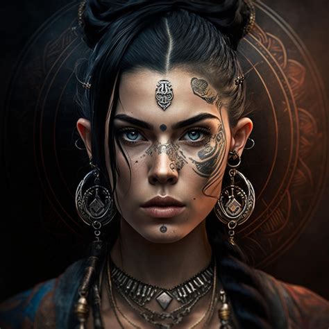 Premium Photo A Woman With A Tattoo On Her Face And A Face That Says