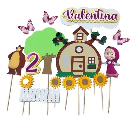 Topper Para Pastel Masha Y El Oso Personalizable Meses Sin Intereses