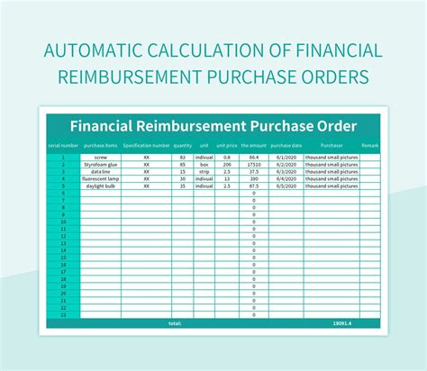 Automatic Calculation Of Financial Reimbursement Purchase Orders Excel