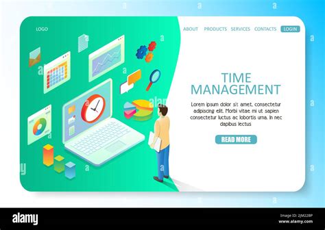 Time Management Landing Page Website Template Vector Isometric Laptop