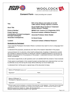 Fillable Online Consent Form Adult Providing Own Consent Fax Email