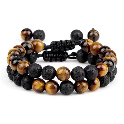 Pulsera Pareja Cuarzo Ojo De Tigre Piedra Volcanica Luegopago