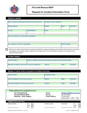 Fillable Online Fire Nsw Gov Fire And Rescue NSW Request For Incident