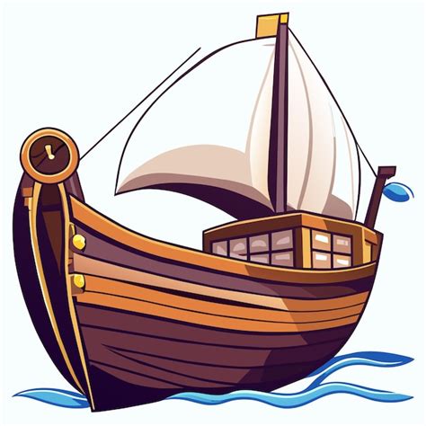 Encantador barco de madera ilustración de dibujos animados veleros