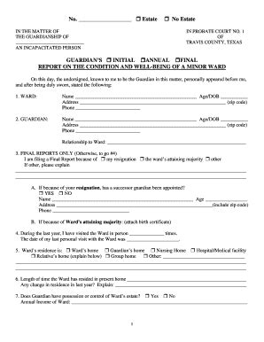 Fillable Online Co Travis Tx No Estate No Estate GUARDIAN S INITIAL