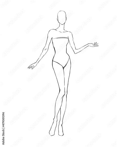 Sketch Of The Female Body Girl Model Front And Back View Female Body