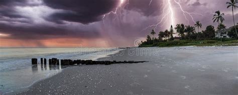 Lightning Storm Over The Ocean At Port Royal Beach Stock Image Image