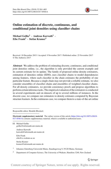 online estimation of discrete continuous and conditional joint densities using classifier