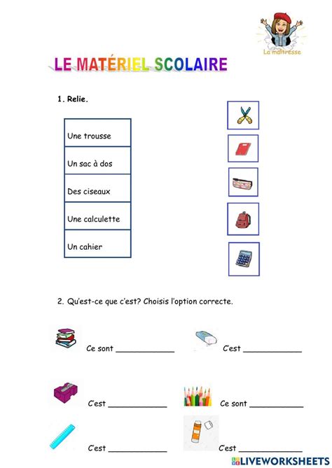 Le matériel scolaire worksheet for Quinto de Primaria Learning french