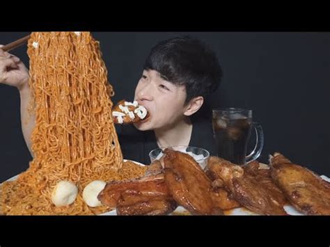 BBQ 자메이카통다리구이랑 불닭볶음면 치즈볼 먹방 eatingshow asmr YouTube
