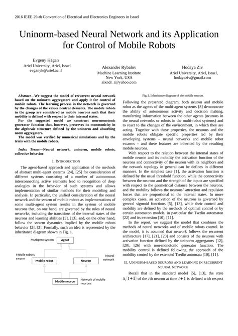 pdf uninorm based neural network and its application for control of mobile robots