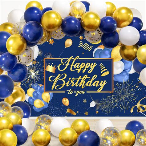 Buy Happy Birthday Backdrop Navy Blue And Gold Birthday Decorations