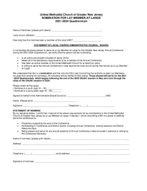 Fillable Online Nomination Form For At Large Lay Member To Conference