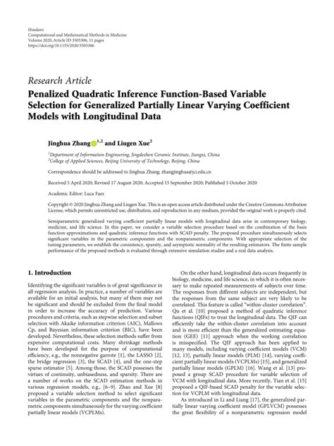 pdf penalized quadratic inference function based variable selection for generalized partially