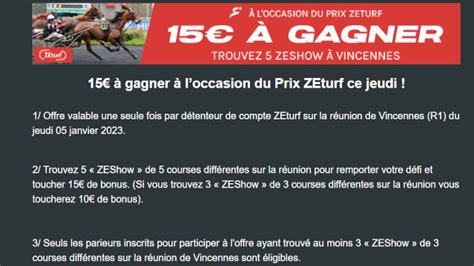 Prix Zeturf Promotion de 15 euros à gagner ce jeudi 5 janvier à Vincennes