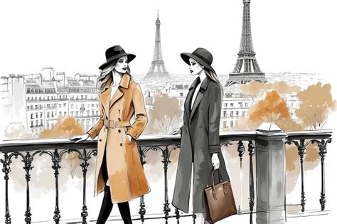 Modelos de moda en estilo boceto otoño invierno con fondo de la ciudad