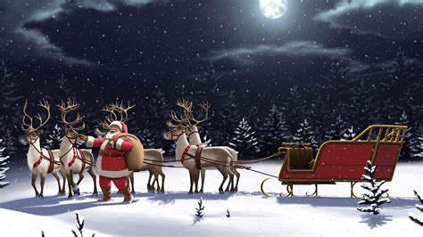 Santa Claus Reindeer Sleigh 4K 8210h Wallpaper PC Desktop