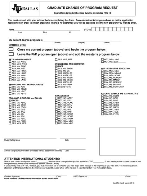 Fillable Online Jindal Utdallas Graduate Change Of Program Request Form