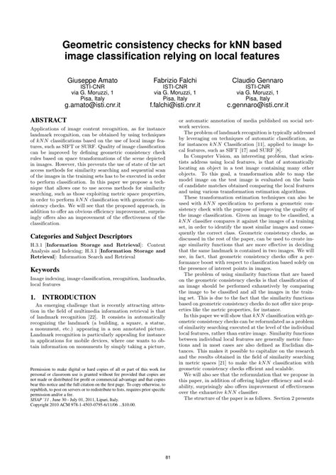 pdf geometric consistency checks for knn based image classification relying on local features