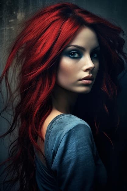 Premium Photo A Woman With Red Hair And Blue Eyes Stands In Front Of