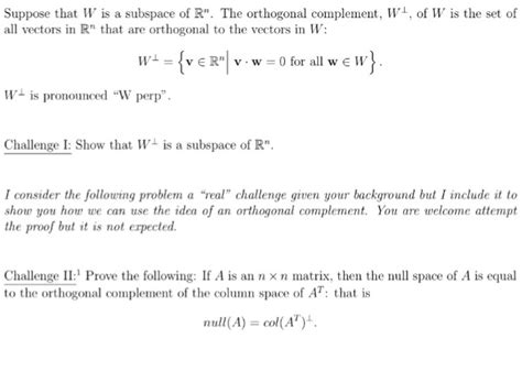 solved suppose that w is a subspace of r the orthogonal