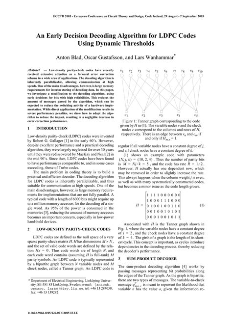 pdf an early decision decoding algorithm for ldpc codes using dynamic thresholds