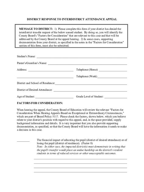 Fillable Online Interdistrict Attendance Appeal And Request For Hearing