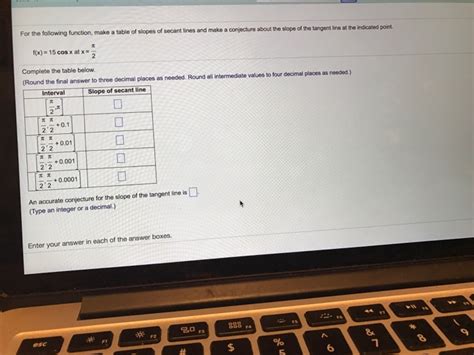 solved for the following function make a table of slopes