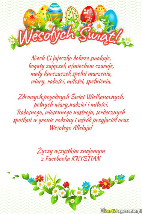 ūyczy wszystkim znajomym Gotowa kartka wielkanocna