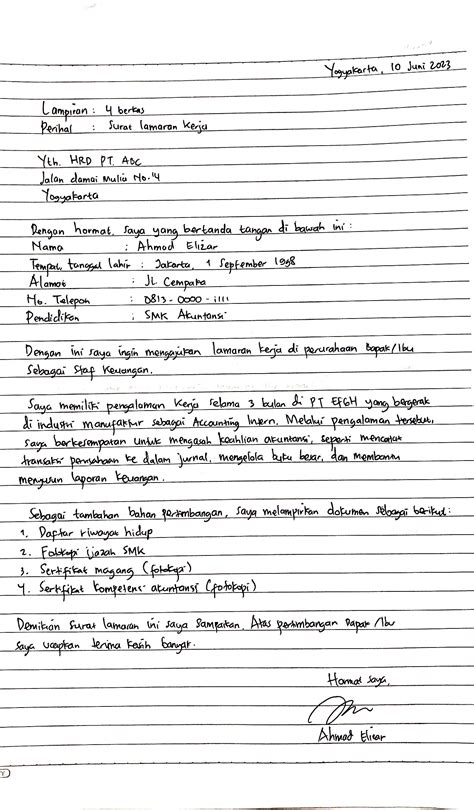 10 Contoh Surat Lamaran Kerja Tulis Tangan Cara Membuatnya Glints Blog